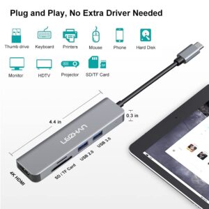 USB C Hub with 4K HDMI Output, Leizhan 5 in 1 USB 3.0 Adapter Type C Hub to HDMI USB C Dongle Adapter SD TF Card Reader, USB 3.0&2.0 OTG Adapter Compatible for MacBook Air HP XPS