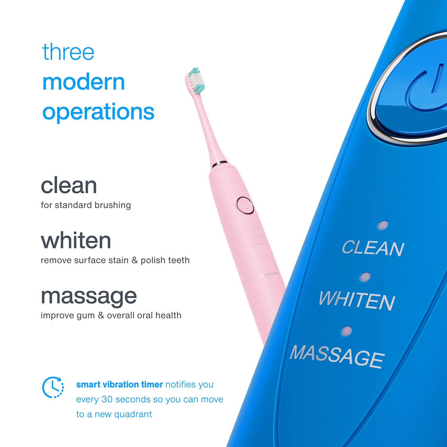 Aquasonic Vibe Duo - Dual Handle Ultra Whitening 40,000 VPM Fast Charging Electric ToothBrushes - 3 Modes with Smart Timers - 10 Dupont Brush Heads & 2 Travel Cases Included