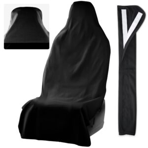 waterproof seatshield ultrasport front seat cover and seatbelt cover - black car seat towel and 20in car seat belt cover for all vehicles - seat belt cushion for women, men, kids from sweat, food,dirt