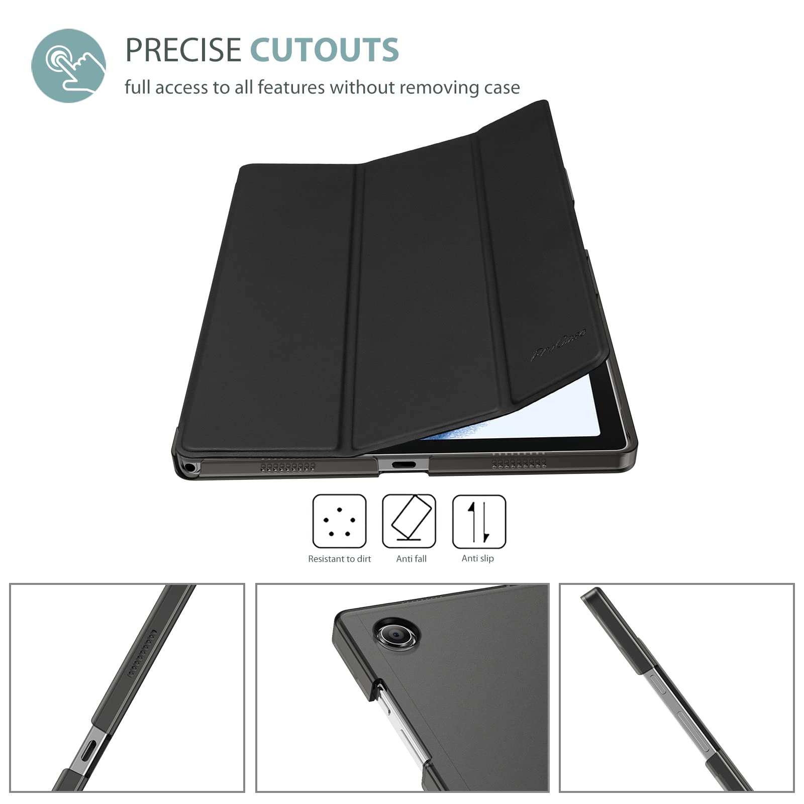 ProCase Smart Case for Galaxy Tab A8 10.5, Slim Stand Hard Back Shell Protective Smart Cover Case for Galaxy Tab A8 10.5 Inch 2022 SM-X200 X205 X207 -Black