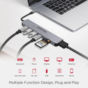 [USB C Hub] GIGASTONE 7 in 1 Multiport Adapter for iPad, MacBook Pro Air with 4K HDMI Splitter, PD 100W Thunderbolt, SD/microSD Reader, Dongle for iPhone 15, Chromebook, Surface, Tab S9, Zenbook, XPS