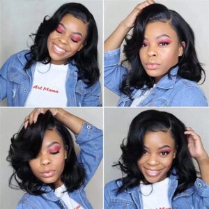 OCTSUN 12" Glueless Short Wavy Wigs Human Hair Pre Plucked 13x4 HD Lace Front Wigs Human Hair 180 Density Shoulder Length Loose Wave Bob Wig Brazilian Human Virgin Hair Body Wave Wigs for Black Women