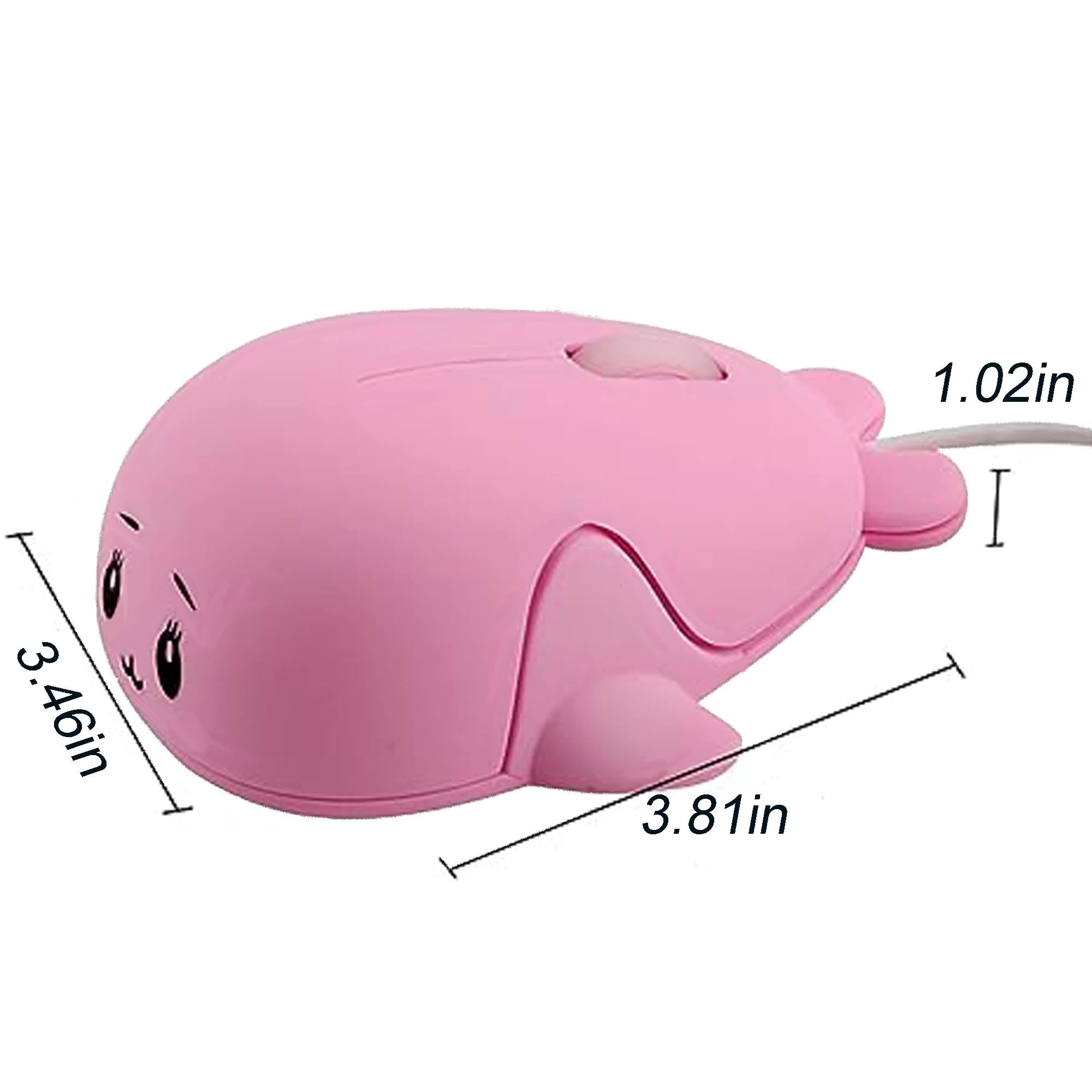 UGpine Cute Animal Baby Dolphin Shape USB Wired Mouse 1600 DPI Optical Mice Mini Small Kids Children Mice for PC Laptop Computer (Pink)