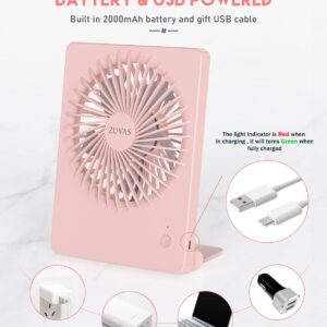 Zuvas Desk Fan Battery Operated Fan Rechargeable 180°Tilt Folding Personal Fan Ultra Quiet Small Portable Fan 3 Speed Adjustable Strong Wind USB Fan For Office Bedroom Home Desktop Camping