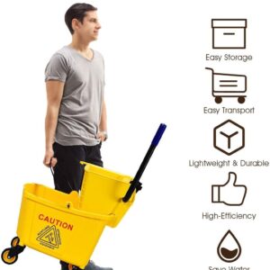 S AFSTAR 32L/8.5 Gallons Mop Bucket with Wringer on Wheels, Commercial Mop Bucket with Wheels & Potable Handle, Industrial Mop Wringer Bucket for Home Office Market Restaurant Hotel (Yellow)