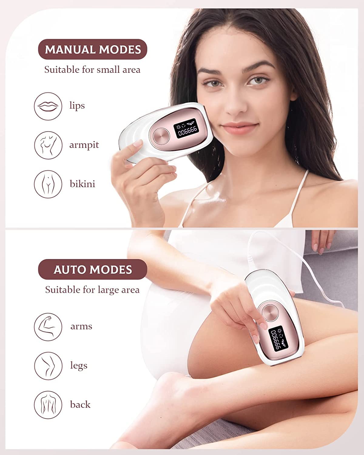 Laser Hair Removal With Cooling System, at-Home Permanent for Women and Men, IPL Painless Device on Armpits Back Legs Arms Face Bikini Line