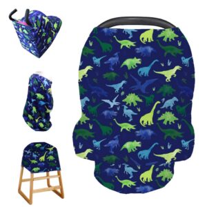 Baby Car Seat Cover & Carseat Headrest and Strap Covers, Dinosaur Carseat Cover Boys, Strollers Head Support & Seat Belt Cover, Soft Breathable