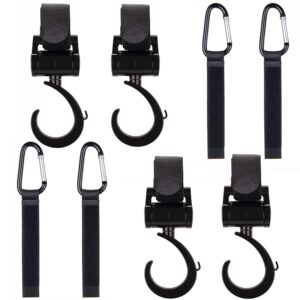 raycloud baby stroller hooks 4 pack for bags backpacks, leather hooks with carabiners pram pushchair clips d ring metal multipurpose mommy hooks stroller accessory for shopping walking (dark black)