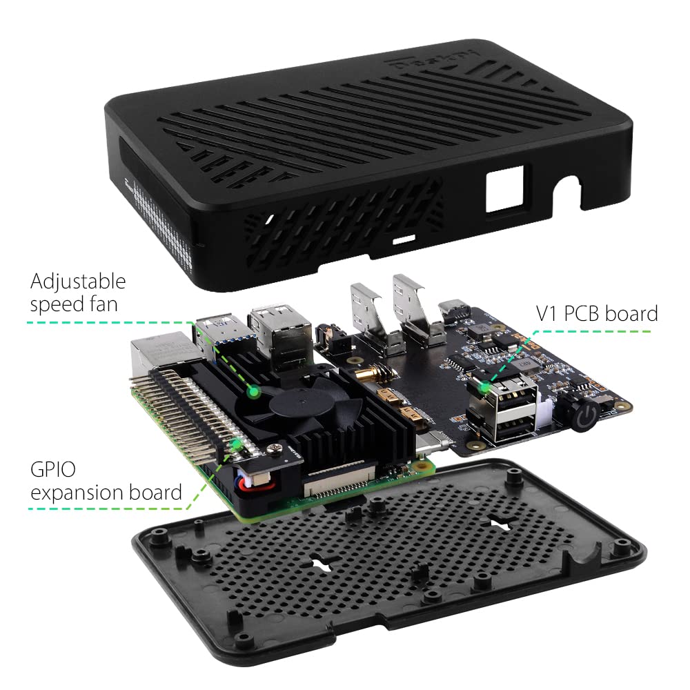 GeeekPi DeskPi Lite Pi 4 Case with Power Button/Heatsink with PWM Fan/Dual Full-Size HDMI/Extra Two USB Port for Raspberry Pi 4B