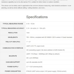 Waveshare TOF (Time of Flight) Laser Range Sensor (B) UART / I2C Bus Long Range Short Blind Zone