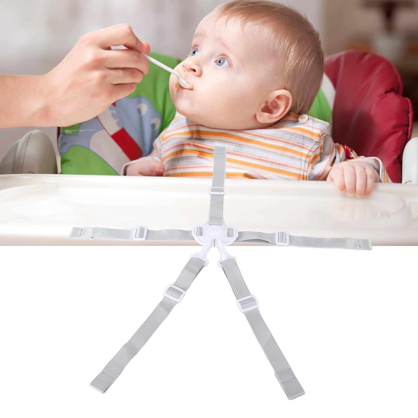 5 Point Baby Safety Strap Belt, Adjustable Universal Replacement High Chair Straps Harness Straps, Sturdy and Comfort Material for Pushchair, Stroller, Easy to Use(White Button 5-Point Strap)