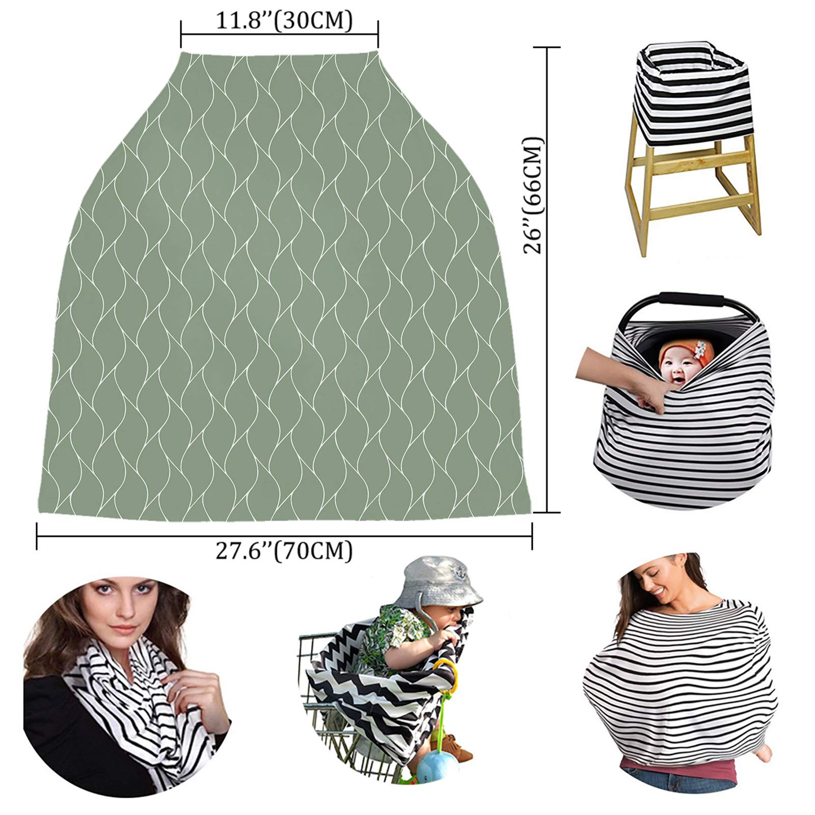 Baby Car Seat Covers Nursing Scarf, Farmhouse Decoration Sage Green Geometric Pattern Stretchy Infant Carseat Canopy Breastfeeding Covers, Baby Shower Gifts