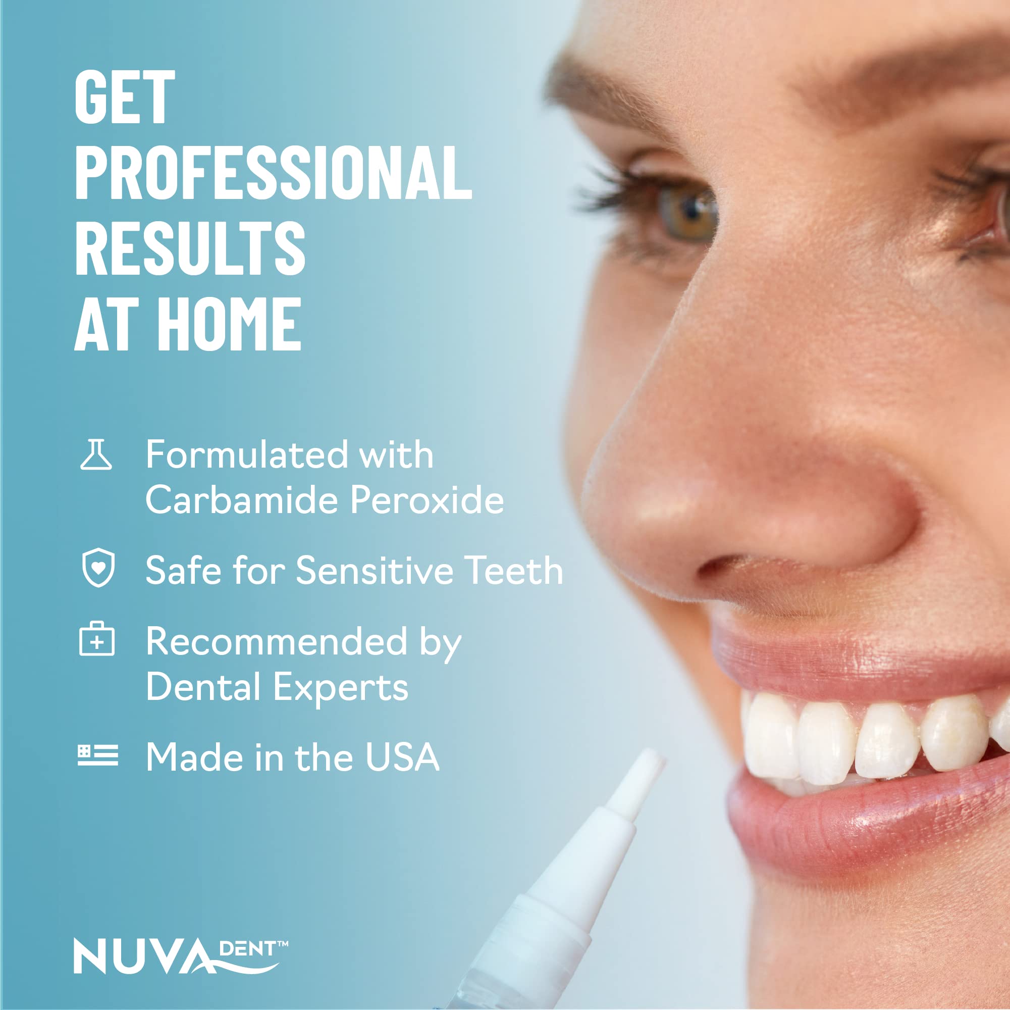 Nuva Dent Sensitive Teeth Whitening Pens - Tooth Whitening Pens Made in USA - 35% Carbamide Peroxide Whitening Gel Teeth Stain Remover - Teeth Whitener, Blanqueador de Dientes Profesional (3 Pcs)