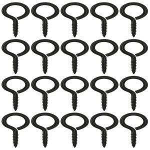 100 pcs 1 inch metal screw eyes hook self tapping screw in eye hooks ring for indoor & outdoor hanging, lifting and securing cables, wires etc small items, black