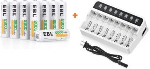 ebl 16 counts aa batteries 2800mah 1.2v high performance ni-mh aa rechargeable battery & 8 bay individual battery charger with discharge function