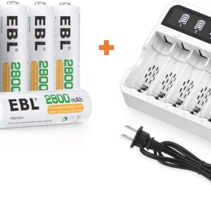 EBL 16 Counts AA Batteries 2800mAh 1.2V High Performance Ni-MH AA Rechargeable Battery & 8 Bay Individual Battery Charger with Discharge Function