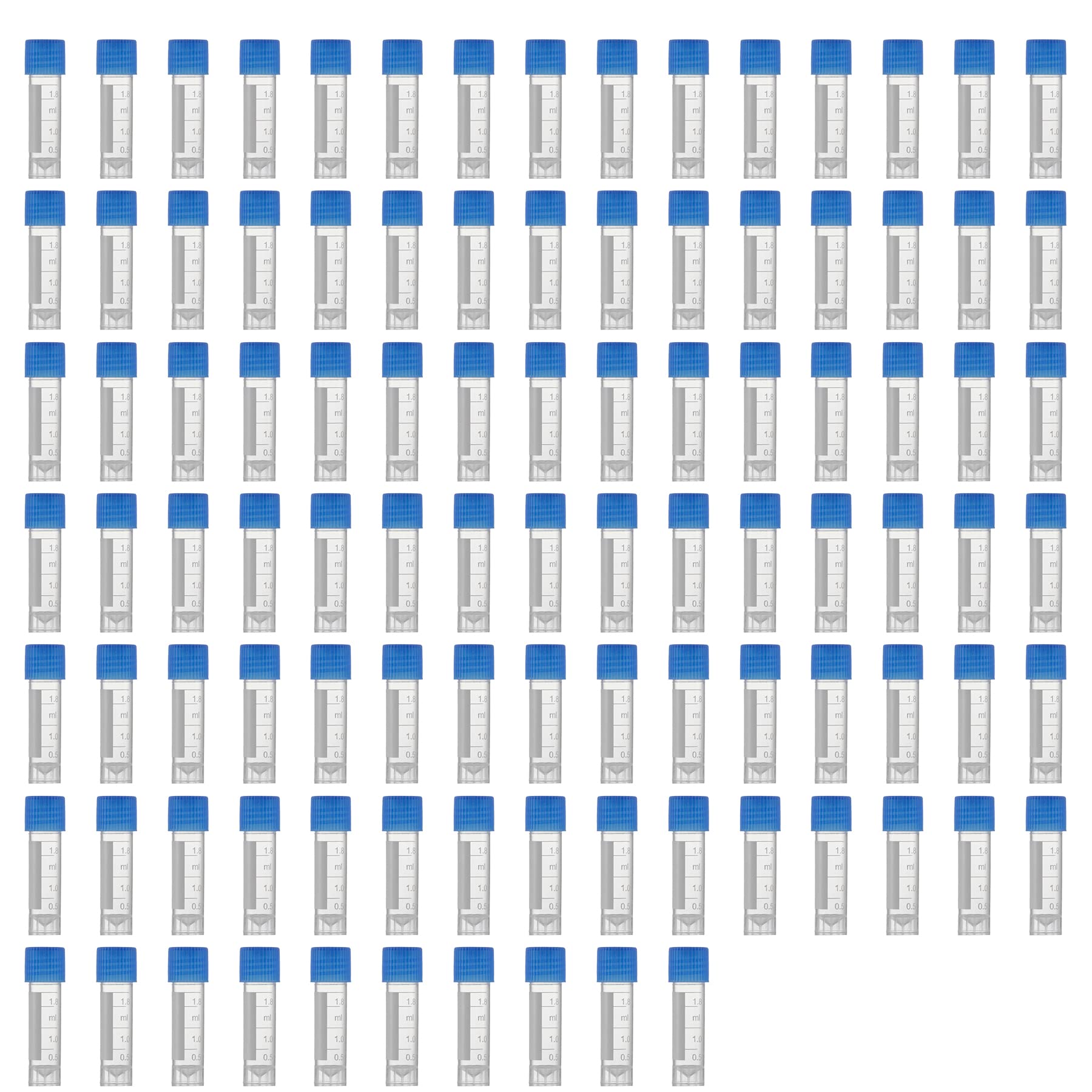 Eowpower 100Pcs 2ml Blue Cryo Tubes, Plastic Graduated Small Vials with Screw Caps Sample Tubes, with Silica Gel Gasket, DNAse/RNAse Free