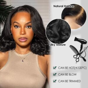 OCTSUN 12" Glueless Short Wavy Wigs Human Hair Pre Plucked 13x4 HD Lace Front Wigs Human Hair 180 Density Shoulder Length Loose Wave Bob Wig Brazilian Human Virgin Hair Body Wave Wigs for Black Women