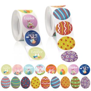 1000 pcs easter stickers for kids, 1.5 inch & 17 design self- adhesive label happy easter egg bunny sticker rolls, easter party decorative sealing stickers for cards art craft gift boxes envelopes