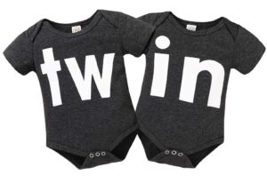 2pcs newborn twins baby boys girls short sleeve letter print romper bodysuit summer outfit clothes 0-12m (0-3 months, charcoal black-02)