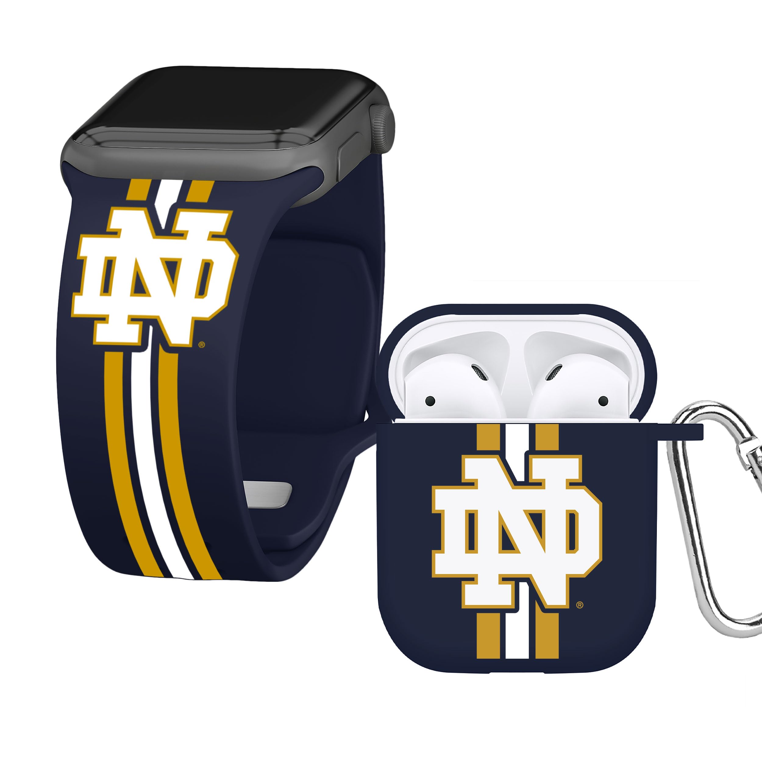 Affinity Bands Notre Dame Fighting Irish HD Combo Package Compatible with Apple Watch and AirPods Gen 1 & 2 (42/44/45mm Long Stripes)