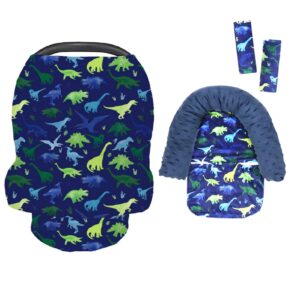 baby car seat cover & carseat headrest and strap covers, dinosaur carseat cover boys, strollers head support & seat belt cover, soft breathable