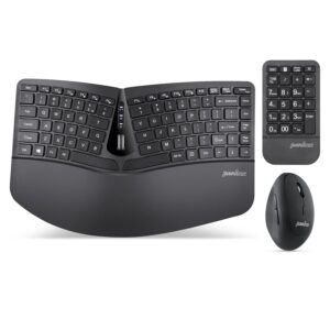 perixx periduo-606a, 3-in-1 wireless compact ergonomic keyboard with vertical mouse and numeric keypad - adjustable palm rest - tilt wheel - membrane low profile keys - us english