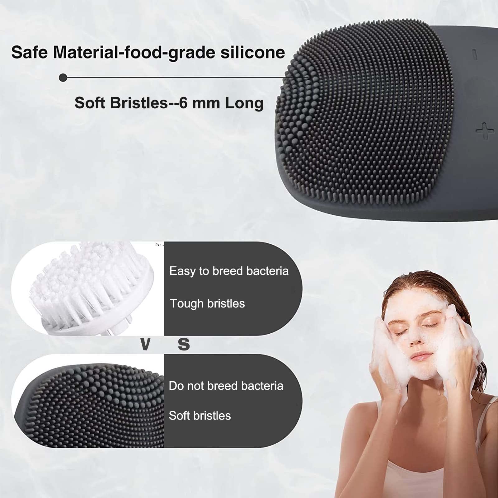 HUE Facial Cleansing Brush 3-in-1 Silicone Face Scrubber 5 Modes Facial Brush IPX7 Waterproof Face Brush Cleanser USB Facial Massager Face Brushes for Cleansing and Exfoliating(Grey)