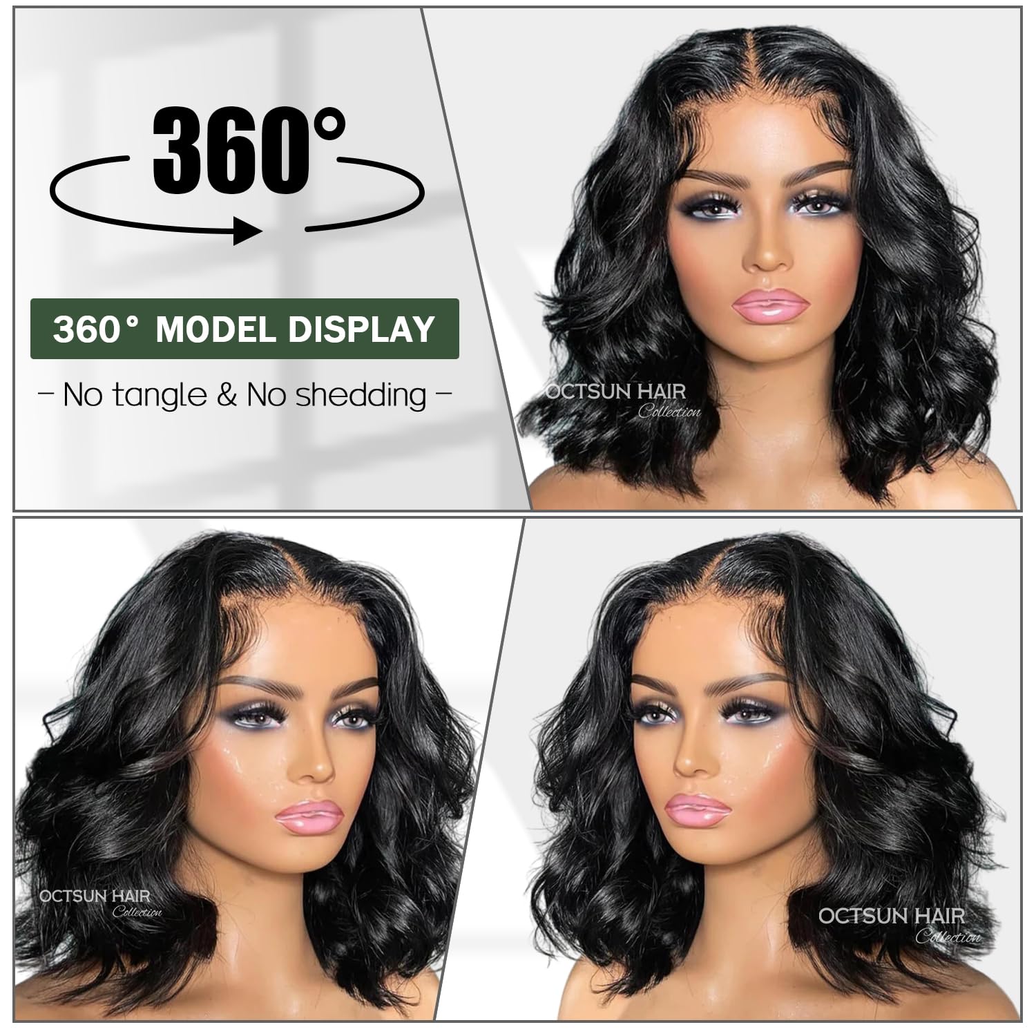 OCTSUN 12" Glueless Short Wavy Wigs Human Hair Pre Plucked 13x4 HD Lace Front Wigs Human Hair 180 Density Shoulder Length Loose Wave Bob Wig Brazilian Human Virgin Hair Body Wave Wigs for Black Women