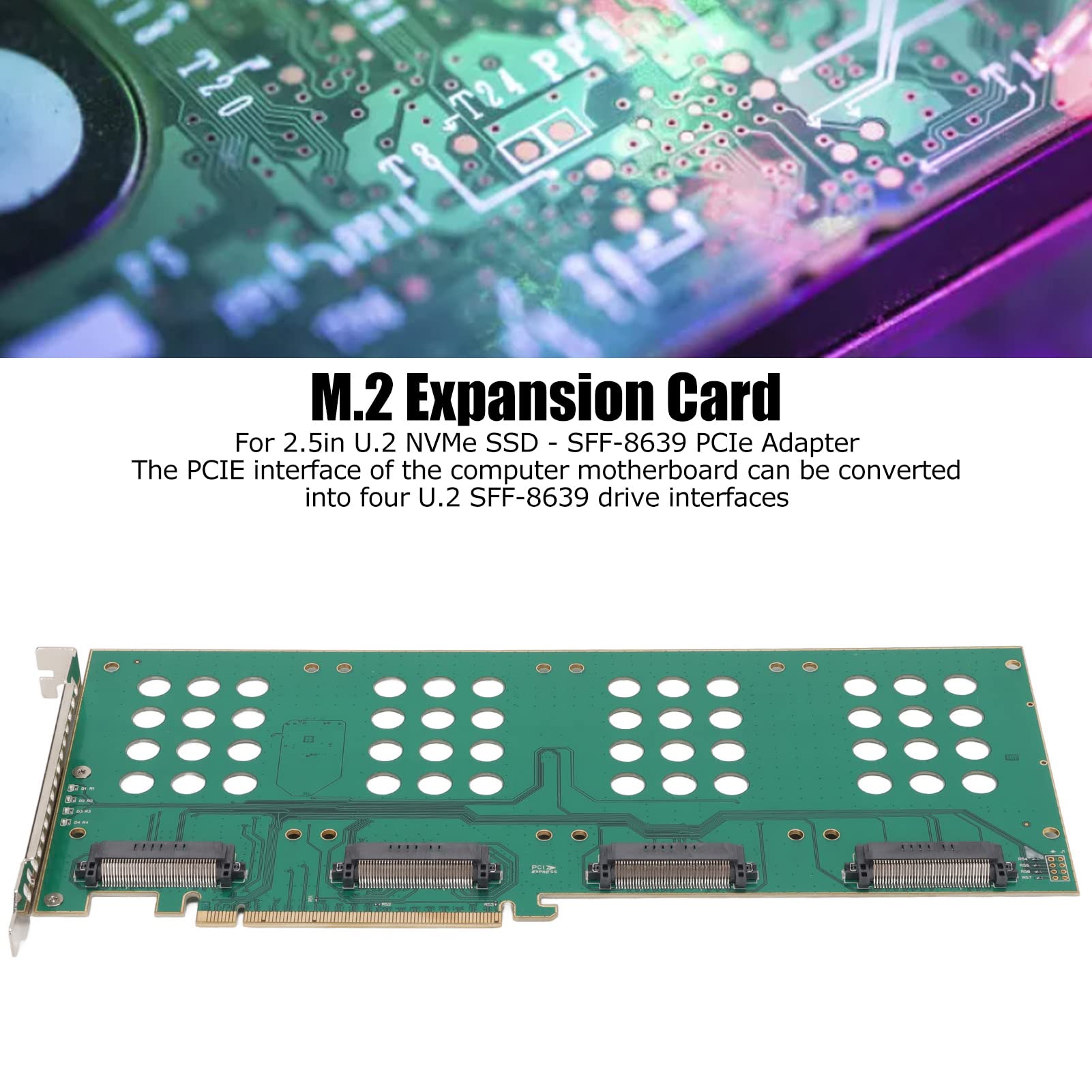 X16 Disk Array Extension, Drive Free Easy to Install Portable Nvme Pcie Card for 2.5in U.2 NVMe SSD‑SFF‑8639 PCIe Adapter