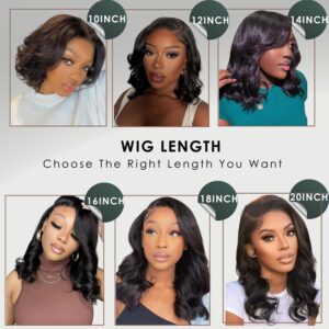 OCTSUN 12" Glueless Short Wavy Wigs Human Hair Pre Plucked 13x4 HD Lace Front Wigs Human Hair 180 Density Shoulder Length Loose Wave Bob Wig Brazilian Human Virgin Hair Body Wave Wigs for Black Women