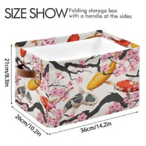 FZDXZJJ Japanese Fish Cherry Blossom Storage Basket Bins, Asain Flower Decorative Baskets Storage Box Collapsible Storage Cubes Organizer with Handles for Nursery Shelf Closet Office Home Bedroom, 2 Pack