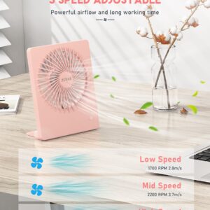 Zuvas Desk Fan Battery Operated Fan Rechargeable 180°Tilt Folding Personal Fan Ultra Quiet Small Portable Fan 3 Speed Adjustable Strong Wind USB Fan For Office Bedroom Home Desktop Camping