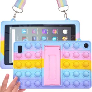 lustam dimple pop it case for kindle fire tablet 7, fidget poppers pop its poppet shockproof kids friendly cover with foldable kickstand shoulder strap for amazon fire 7 tablet 2019/2017/2015 release