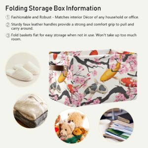 FZDXZJJ Japanese Fish Cherry Blossom Storage Basket Bins, Asain Flower Decorative Baskets Storage Box Collapsible Storage Cubes Organizer with Handles for Nursery Shelf Closet Office Home Bedroom, 2 Pack