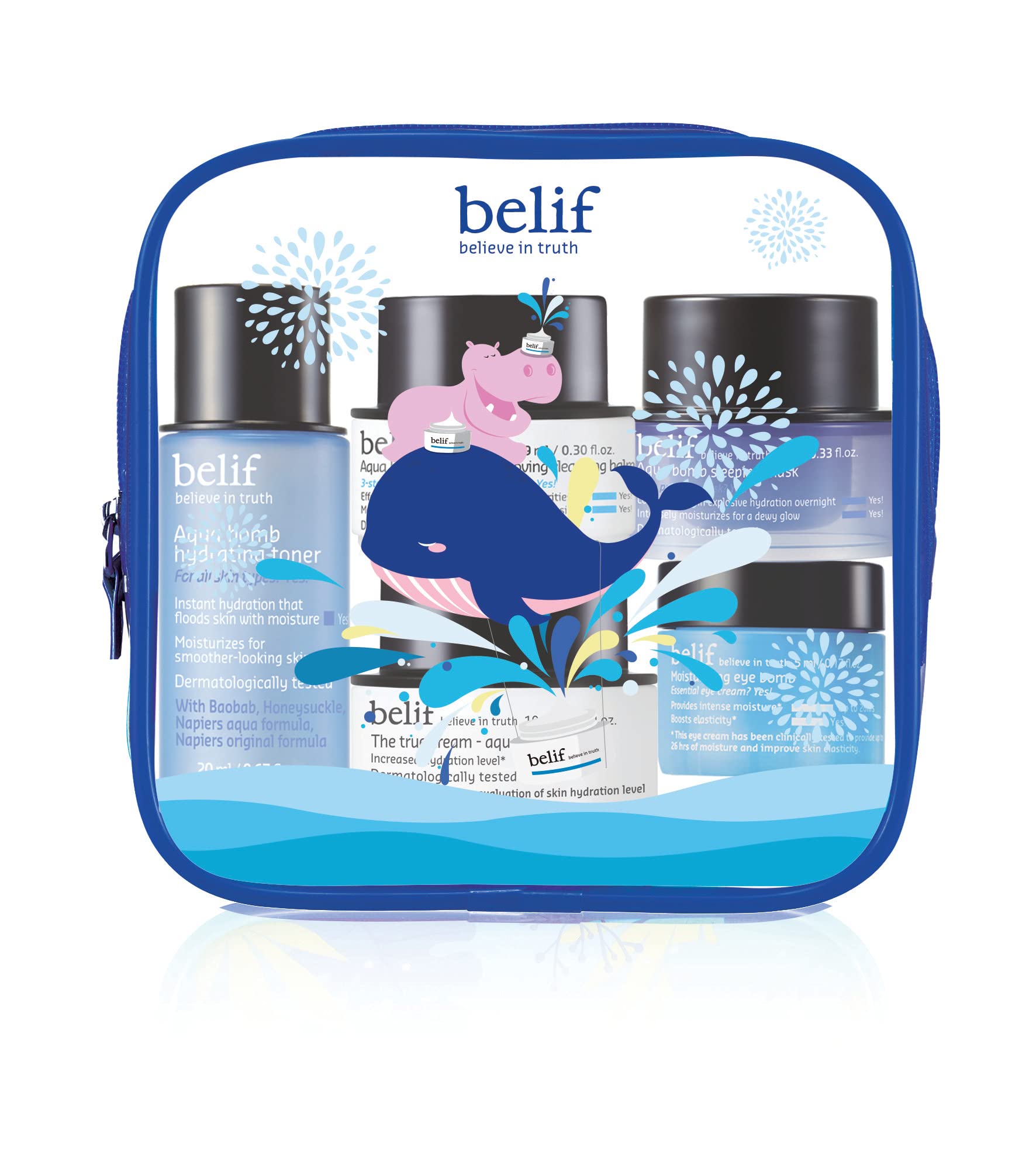 belif Hydration Always with You Kit | 26 Hours of Hydrating Antioxidant Skincare | Soothing & Hydrating Herbs, Anti-Inflammatory | Aqua Bomb, Cleansing Balm, Hydrating Toner, Eye Bomb & Sleeping Mask