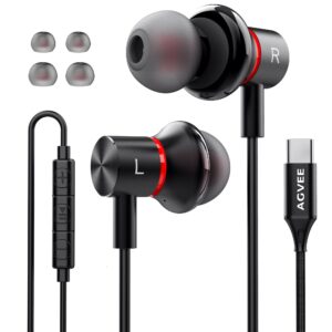 agvee 32bit 384khz digital usb-c headphones, type-c earbuds noise cancelling in-ear wired earphone with mic for samsung s21 s20, note 20 10, ipad pro 2020 2018, pixel 5 4 3 2 xl, black