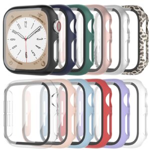 hasdon [12 pack] case compatible with apple watch series 9 8 7 45mm with tempered glass screen protector, full coverage bumper hard pc protective cover for iwatch series 9 8 7 45mm accessories