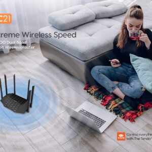 Tenda AC2100 High Speed WiFi Router - Dual Band Gigabit Wireless (up to 2033 Mbps) Internet Router for Home, 4X4 MU-MIMO Technology, Parental Control Compatible with Alexa (AC21)