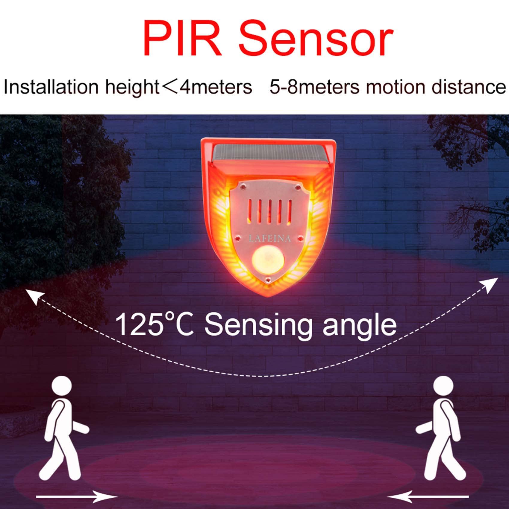 LAFEINA Solar Motion Sensor Light & Sound Alarm, 129dB Gunshot & Dog Barking Sound & Strobe Light Security Alarm Siren for Garden Farm Villa