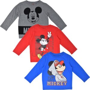 disney mickey mouse infant baby boys 3 pack long sleeve t-shirts red/blue/grey 18 months