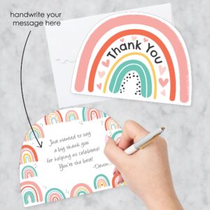 Big Dot of Happiness Hello Rainbow - Shaped Thank You Cards - Boho Baby Shower and Birthday Party Thank You Note Cards with Envelopes - Set of 12