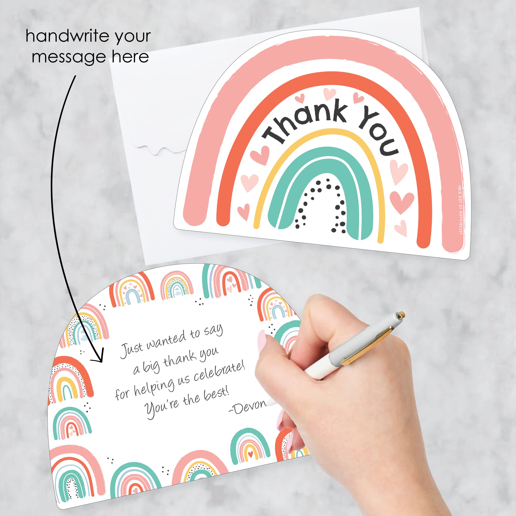 Big Dot of Happiness Hello Rainbow - Shaped Thank You Cards - Boho Baby Shower and Birthday Party Thank You Note Cards with Envelopes - Set of 12