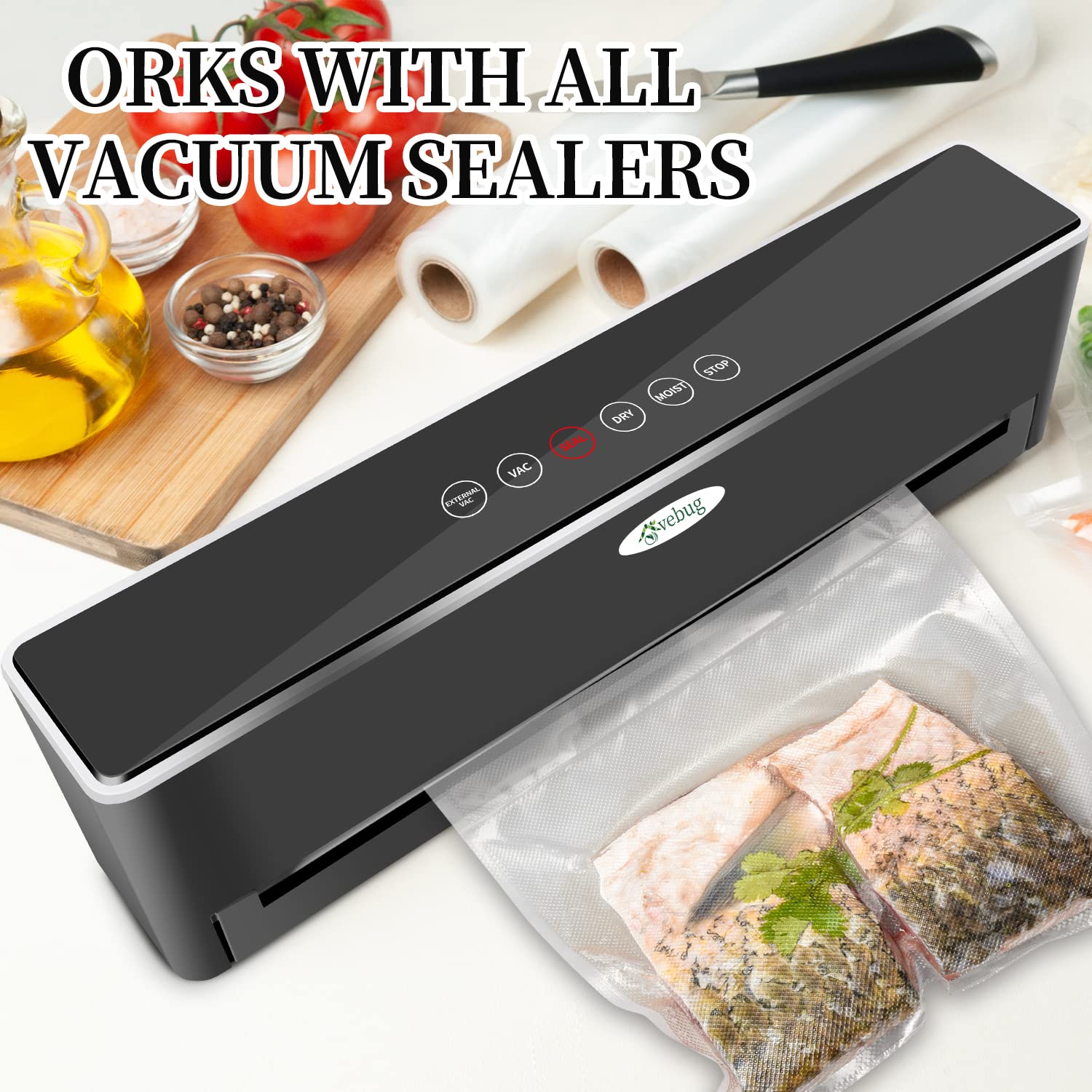 VEBUG Vacuum Sealer Bags Quart Size 100 Pack 8" x 12" Seal a Meal BPA Free Heavy Duty Commercial Grade Great for vac storage Meal Prep or Sous Vide