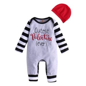 cm c&m wodro baby boy valentines day outfit romper long sleeve stripe one piece bodysuit jumpsuit with hat infant clothes set (grey, 6-9 months)