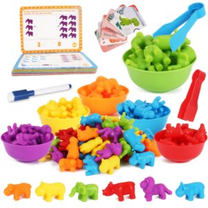 juxue counting animals color sorting toys for toddlers 1-3, montessori fine motor skills toys for 4-5 year old boy girl, counting bears preschool learning activities matching game math manipulatives