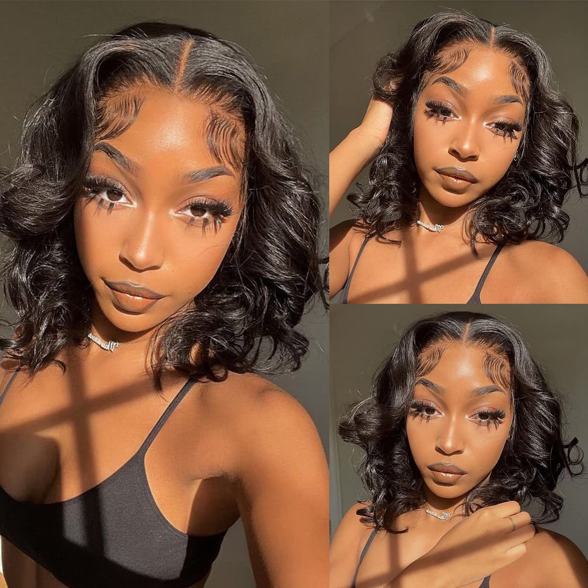 OCTSUN 12" Glueless Short Wavy Wigs Human Hair Pre Plucked 13x4 HD Lace Front Wigs Human Hair 180 Density Shoulder Length Loose Wave Bob Wig Brazilian Human Virgin Hair Body Wave Wigs for Black Women