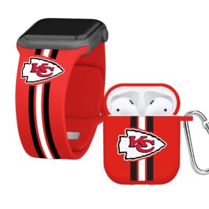 game time kansas city chiefs hd combo package compatible with apple watch and airpods gen 1&2 (38/40/41mm long)