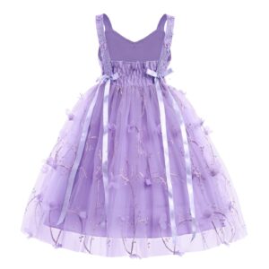 Flower Girl Butterfly Dress for Kids Baby Princess Birthday Wedding Bridesmaid Pageant Formal Party Maxi Dress Toddler Summer Communion Photoshoot Backless Lace Bow Tulle Dresses Purple 6-7 Years