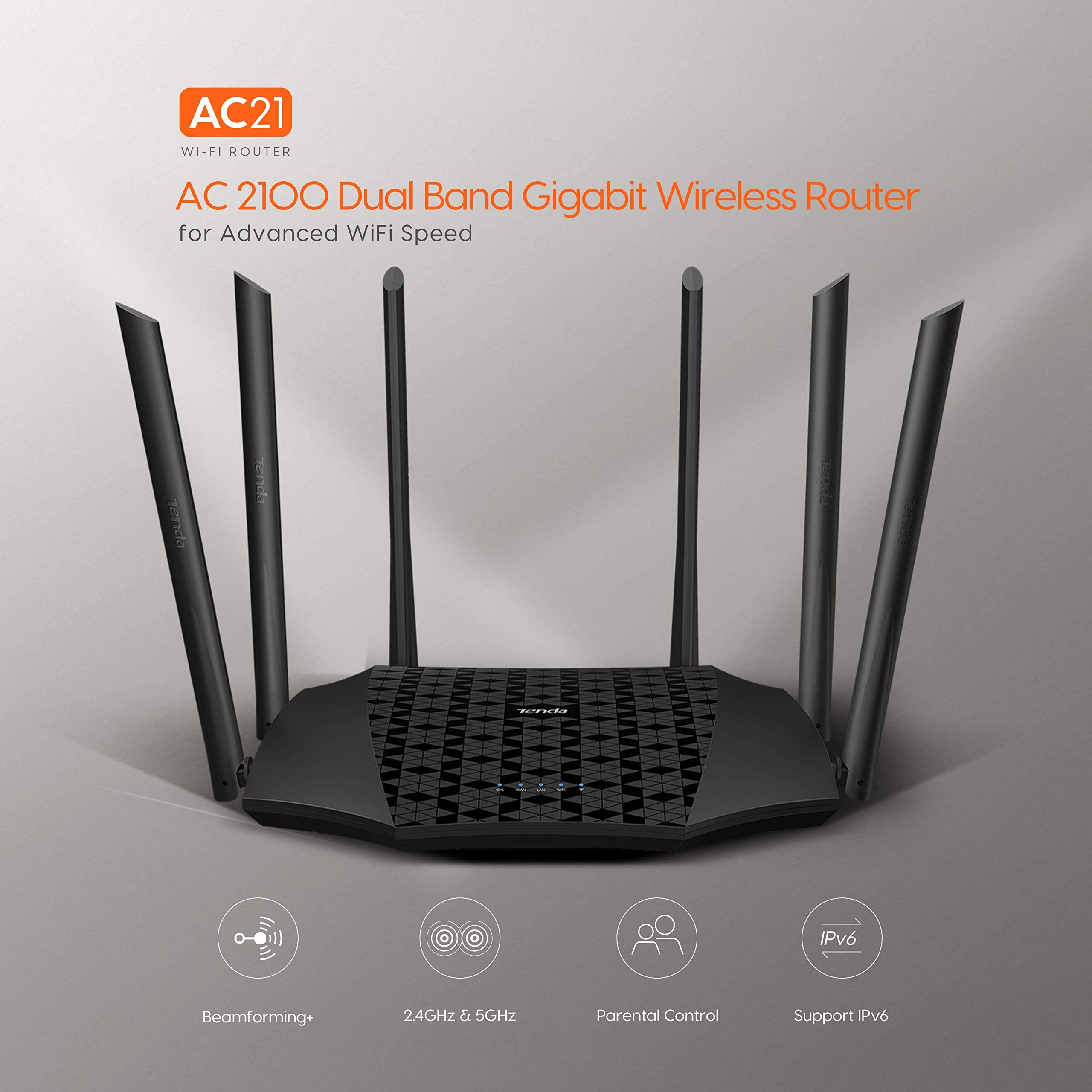 Tenda AC2100 High Speed WiFi Router - Dual Band Gigabit Wireless (up to 2033 Mbps) Internet Router for Home, 4X4 MU-MIMO Technology, Parental Control Compatible with Alexa (AC21)